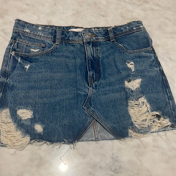 Zara | Skirts | Zara Denim Distressed Mini Skirt | Poshmark